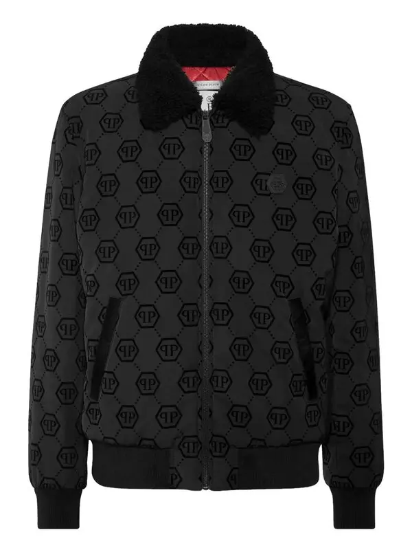 Philipp Plein Monogram Shearling-collar Bomber Jacket - Black