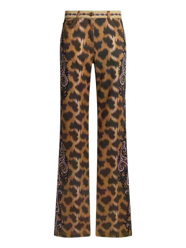 Etro Animal-motif Bootcut Jeans - Brown