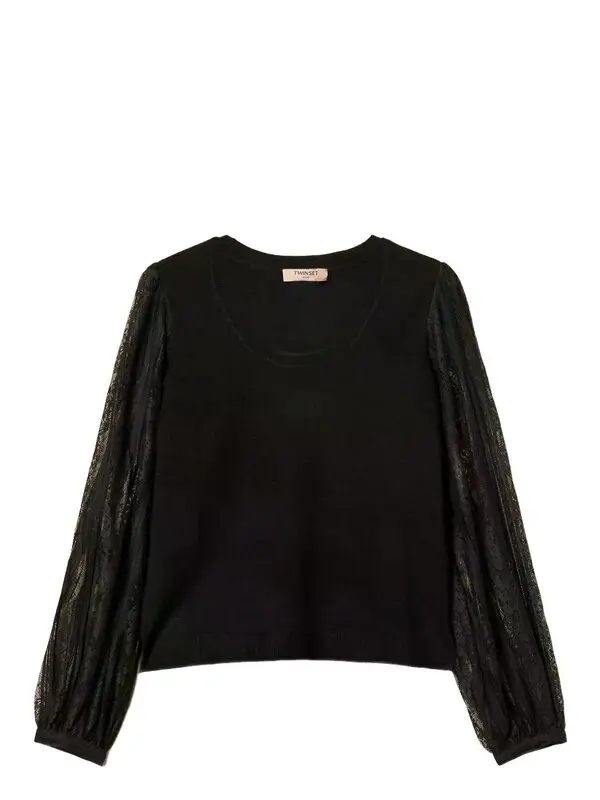 TWINSET Lace-sleeve Blouse - Black