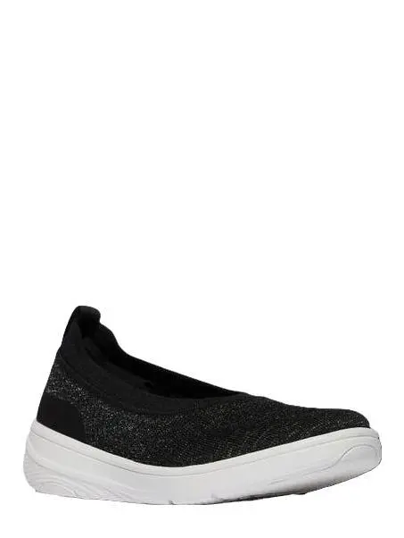 Fitflop Super Q Knit Ballerina Flats - Black/silvereen