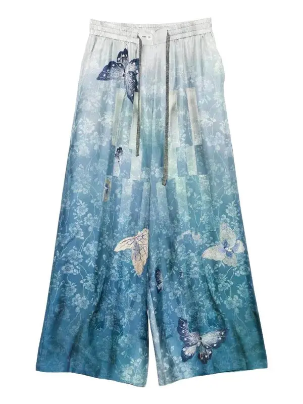 PIERRE-LOUIS MASCIA Butterfly-print Palazzo Pants - Blue