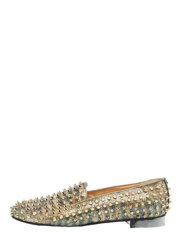 CHRISTIAN LOUBOUTIN Dandelion Glitter Spike Loafers - Gold