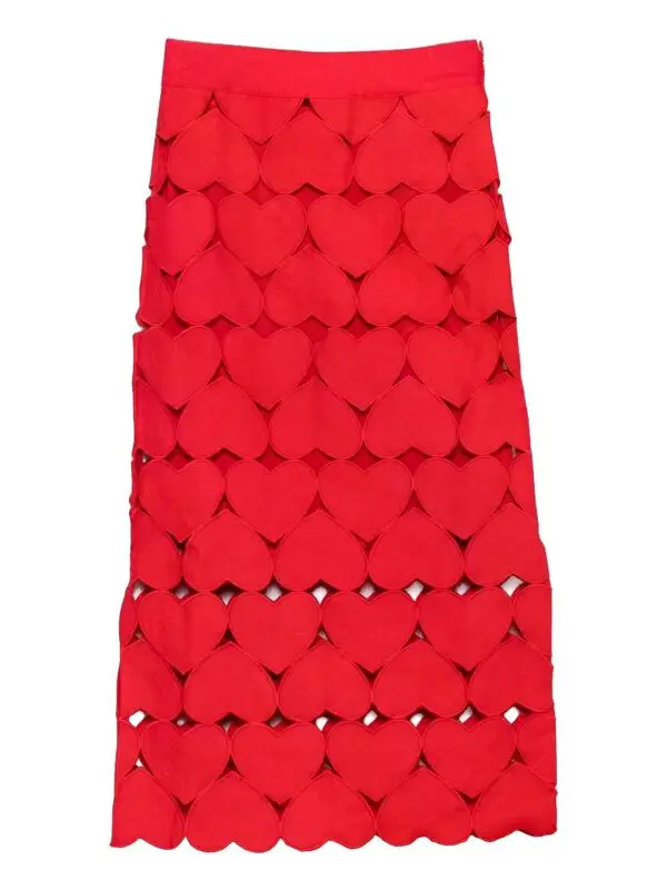 Farm Rio Heart Midi Skirt - Red