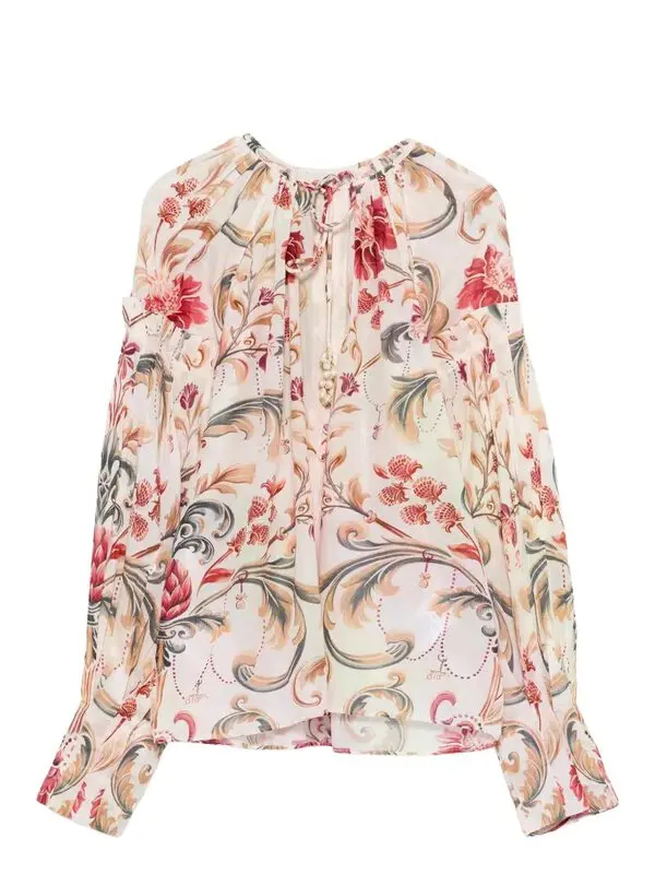 Farm Rio Floral Print Blouse - Neutrals