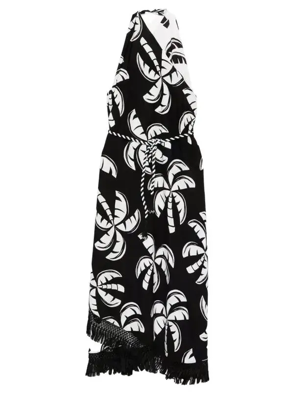 Farm Rio Palm-print Halterneck Midi Dress - White