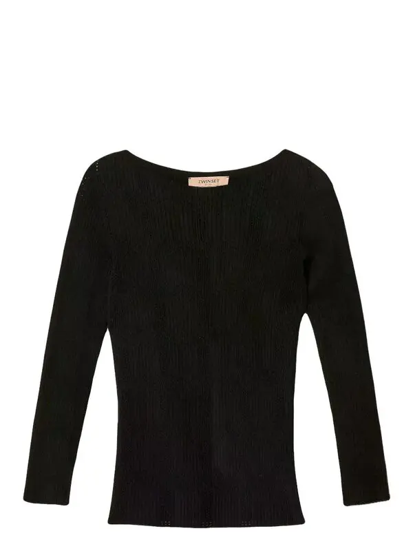 TWINSET Ribbed Knit Top - Black