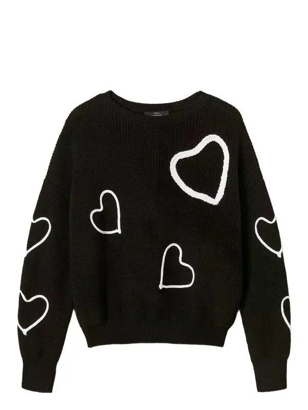 TWINSET Long-sleeve Sweater With Embroidered Hearts - Black