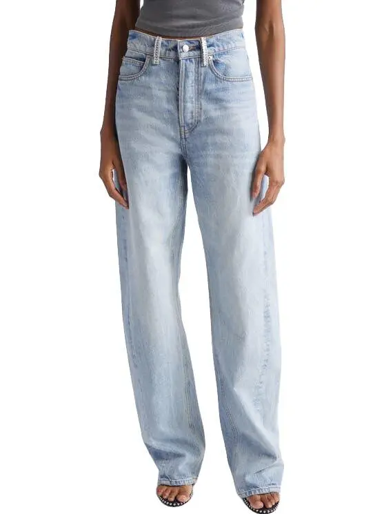 Alexander Wang Float Crystal Loop Barrel Leg Jeans - Vintage Bleach Blue