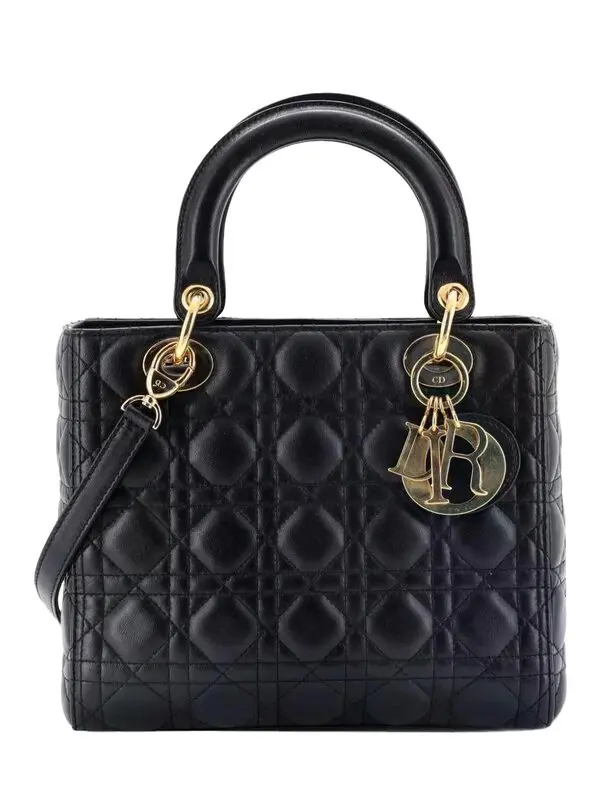 Dior Lady Cannage Quilt Lambskin Medium Satchel - Black