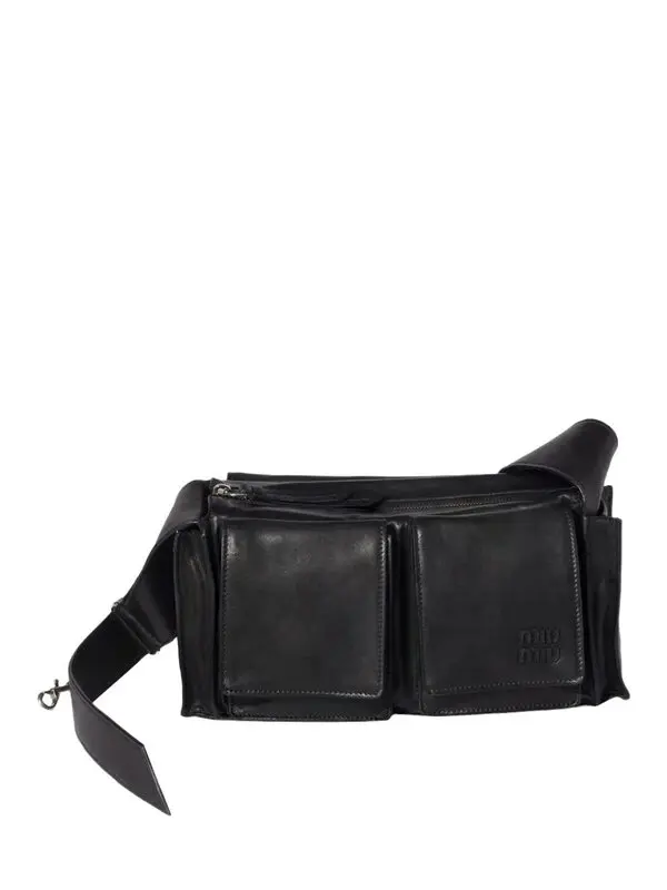 Miu Miu Flap-pockets Leather Shoulder Bag - Black