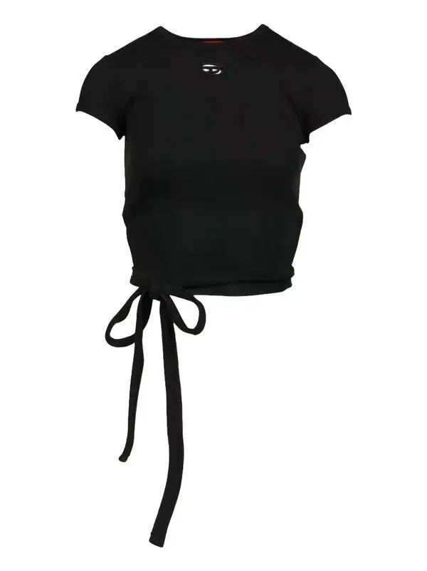 DIESEL® Ribbed Texture T-shirt With D Logo Plaque - Black
