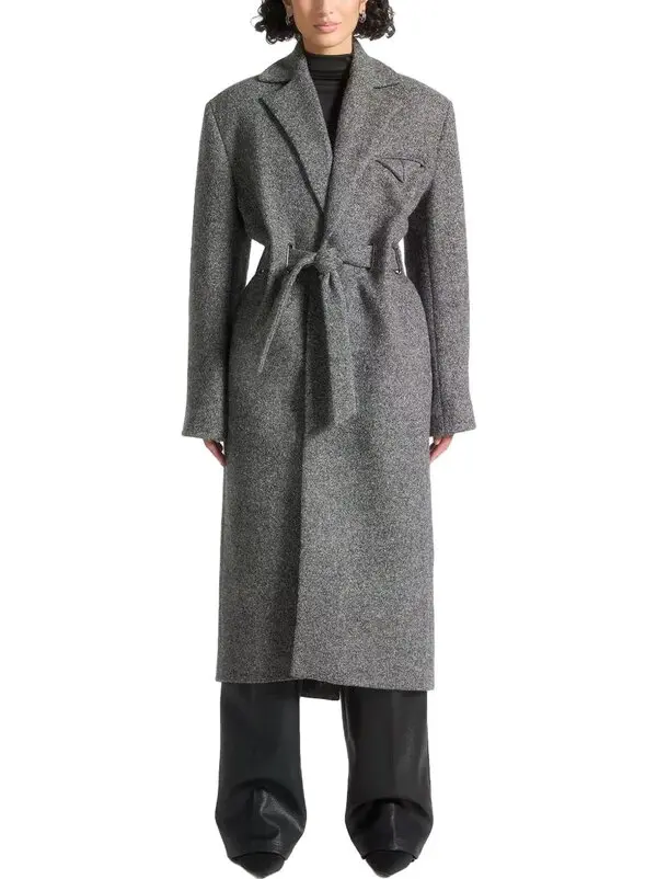 Manière De Voir Jena Cinch-belt Wide-shoulder Coat - Grey
