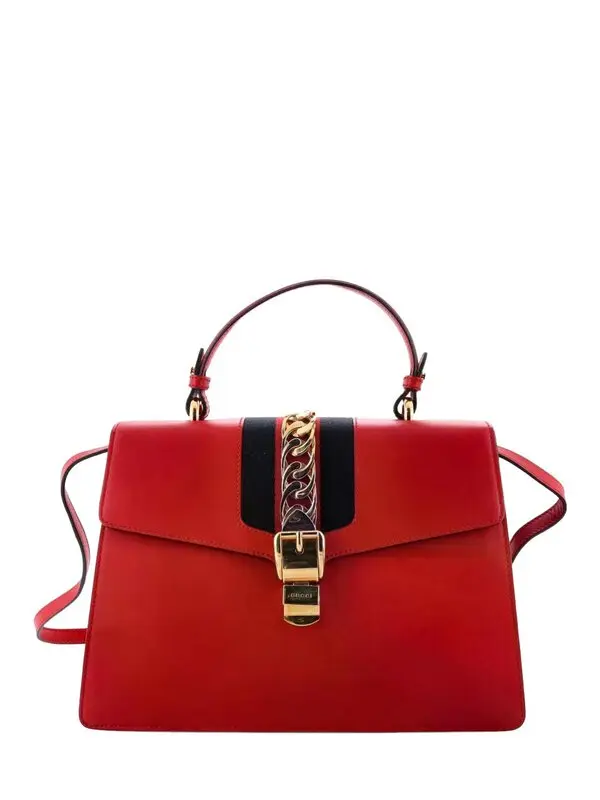 Gucci Sylvie Top Handle Leather Satchel - Red