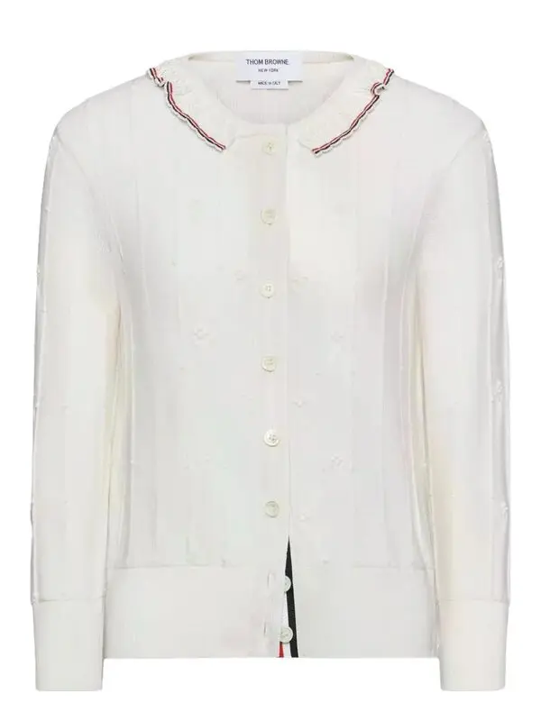 Thom Browne Bobble Stitch Lace-trim Cardigan - White