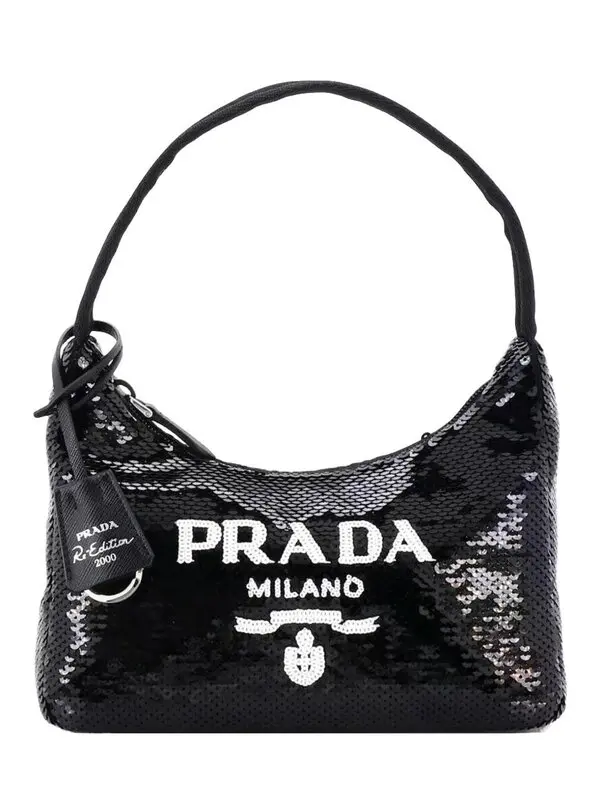 Prada Re-edition 2000 Sequins Mini Hobo Bag - Black