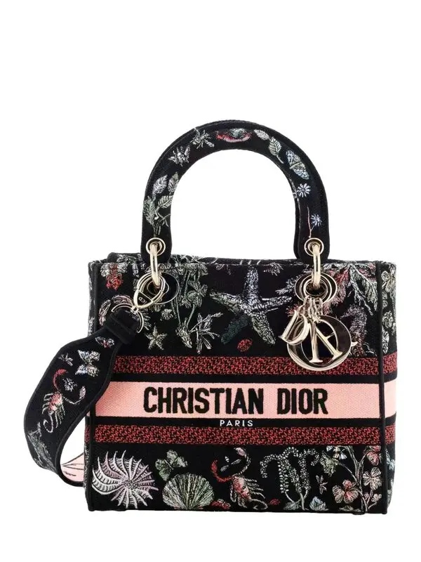 Dior Lady D-lite Embroidered Canvas Medium Satchel - Black