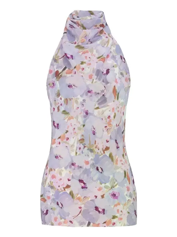Balmain Poppy Flower-print Sleeveless Top - Purple