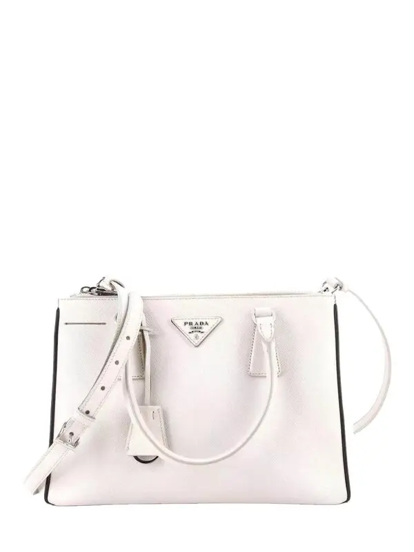 Prada Galleria Double Zip Saffiano Leather Small Tote Bag - White