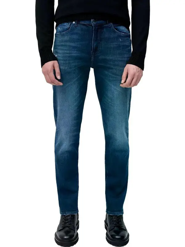 BOSS Distressed Straight-leg Jeans - Blue