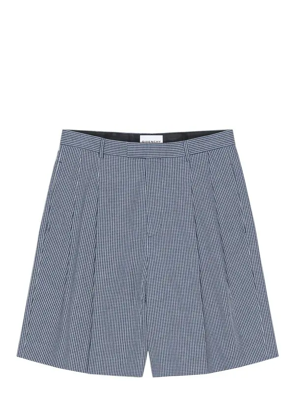 Givenchy Double Pleat Checked Bermuda Shorts - White/blue