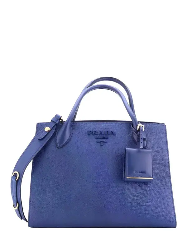 Prada Monochrome Saffiano And City Calf Medium Tote Bag - Blue