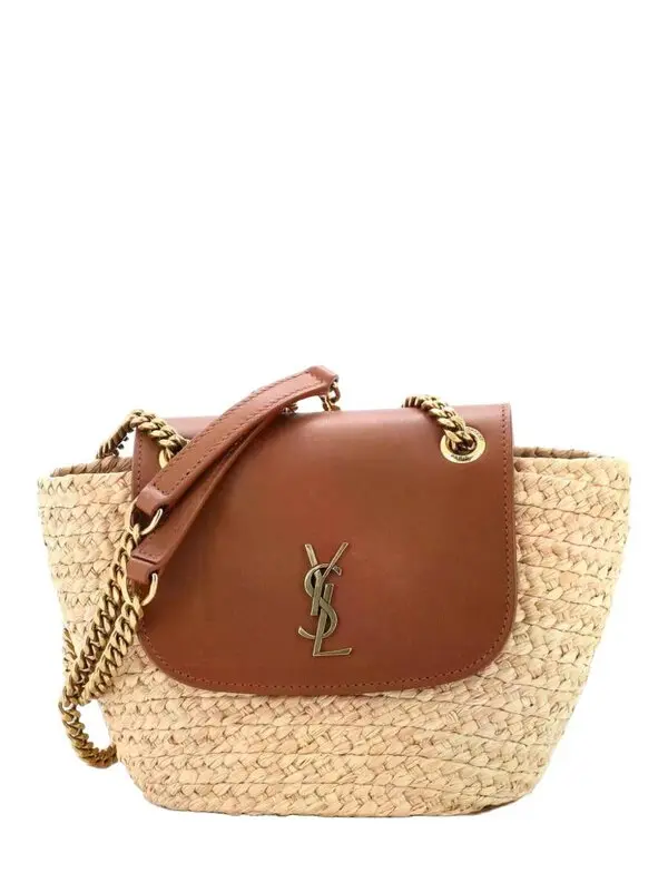 Saint Laurent Manon Basket Bag Raffia With Leather Mini Shoulder Bag - Brown