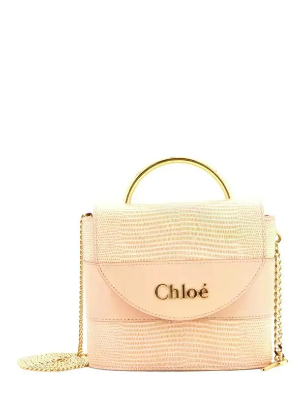 Chloé Aby Lock Bag Lizard Embossed Leather Small Crossbody Bag - Neutrals