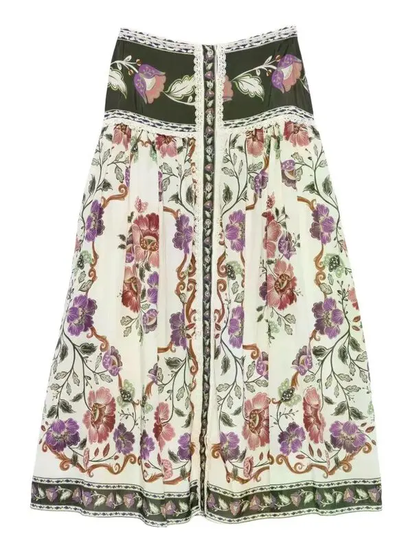 Farm Rio Floral-print Midi Skirt - Neutrals