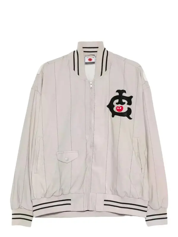 ICECREAM Striped Appliqué Bomber Jacket - Grey