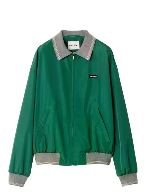 Miu Miu Ribbed Knit Zip Bomber Jacket - Green