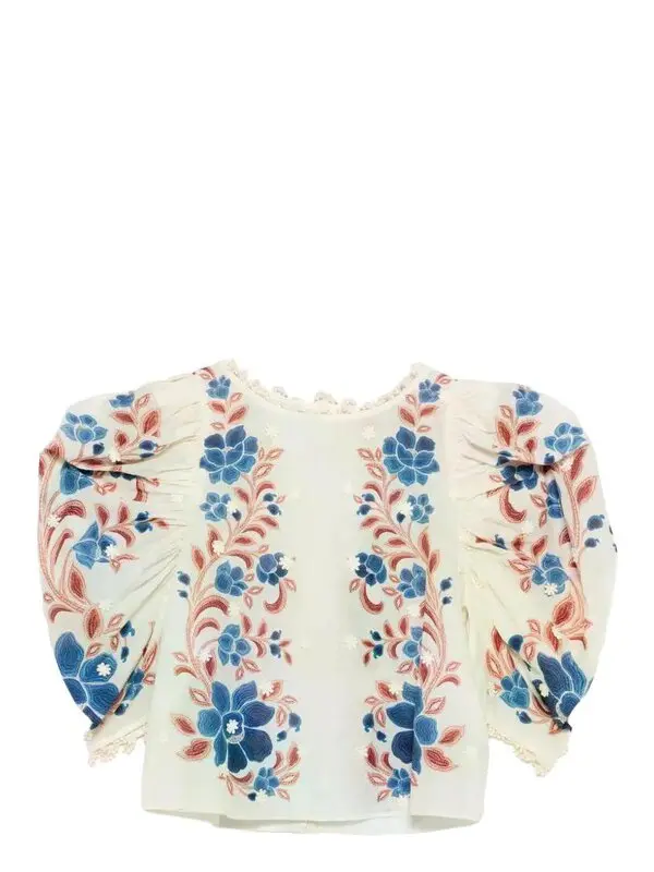 Farm Rio Floral Embroidered Blouse - Neutrals