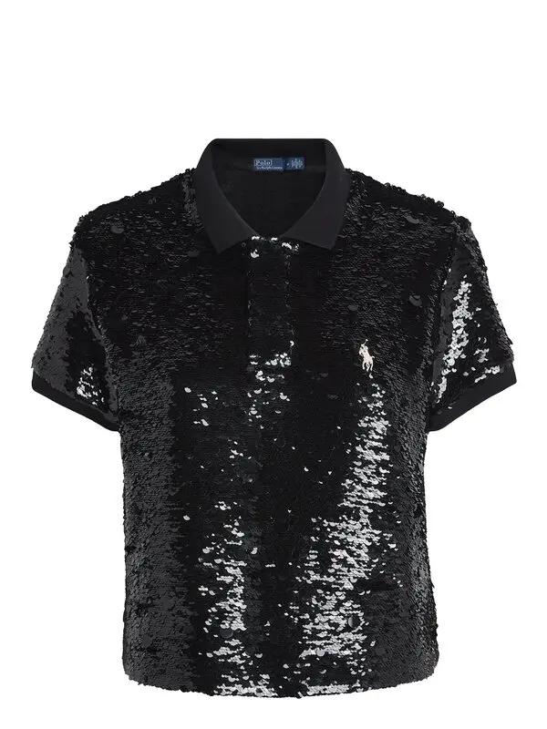 Polo Ralph Lauren Sequin Cropped Polo Shirt - Black