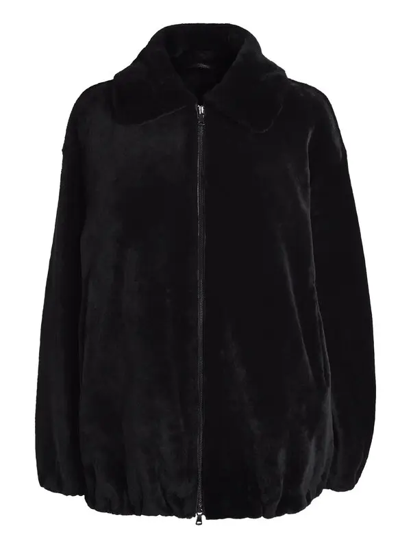 Nour Hammour Lambskin Shearling Bomber Jacket - Black
