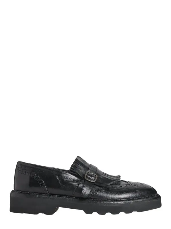 Eleventy Leather Fringed Derby Shoes - Black