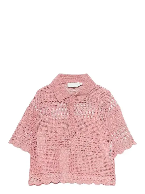 Zimmermann Crochet Polo Top - Pink