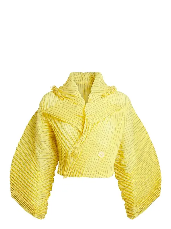 Issey Miyake Hand Pleats Striped Jacket - Yellow