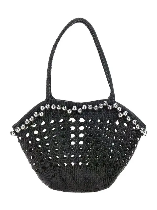 OSOI Lip Woven Bead-embellished Shoulder Bag - Black