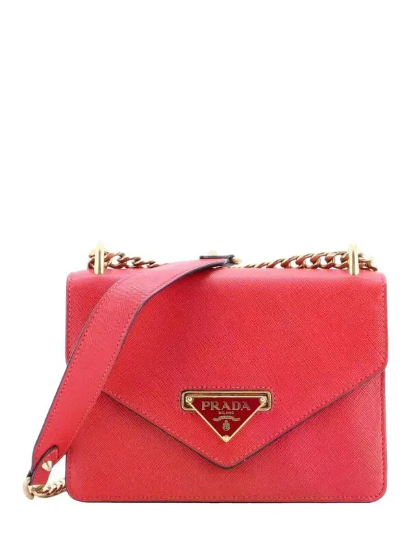 Prada Envelope Flap Chain Shoulder Bag Saffiano Leather Small Crossbody Bag - Red