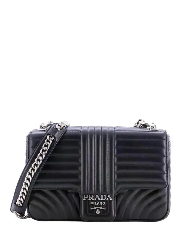 Prada Chain Flap Diagramme Quilted Leather Large Shoulder Bag - Black