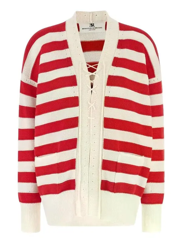 Ermanno Scervino Striped Crochet Cardigan - Red
