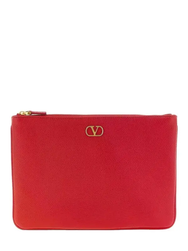 Valentino Garavani Leather Clutch With Logo - Red