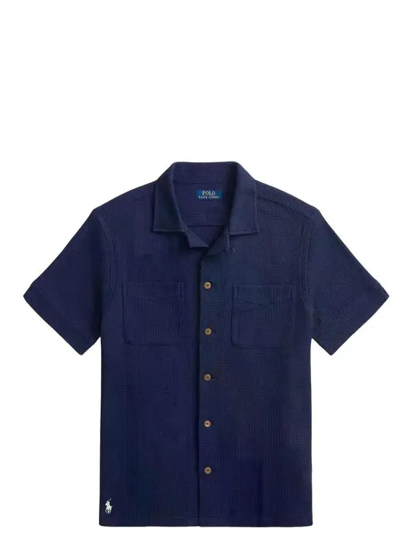 Polo Ralph Lauren Waffle-knit Camp-collar Shirt - Blue