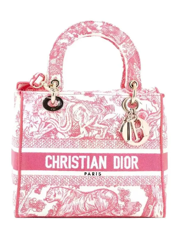 Dior Toile De Jouy Lady D-lite Embroidered Canvas Tote Bag - Pink