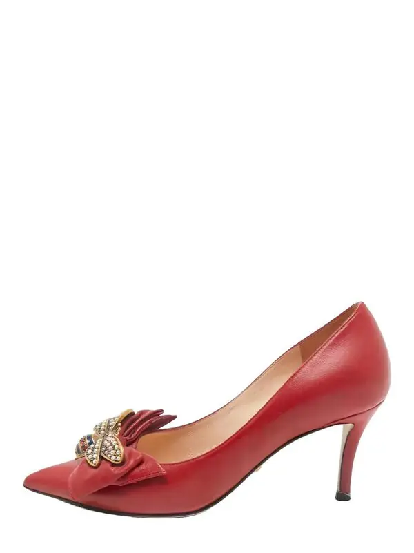 Gucci Queen Margaret Leather Heeled Pumps - Red