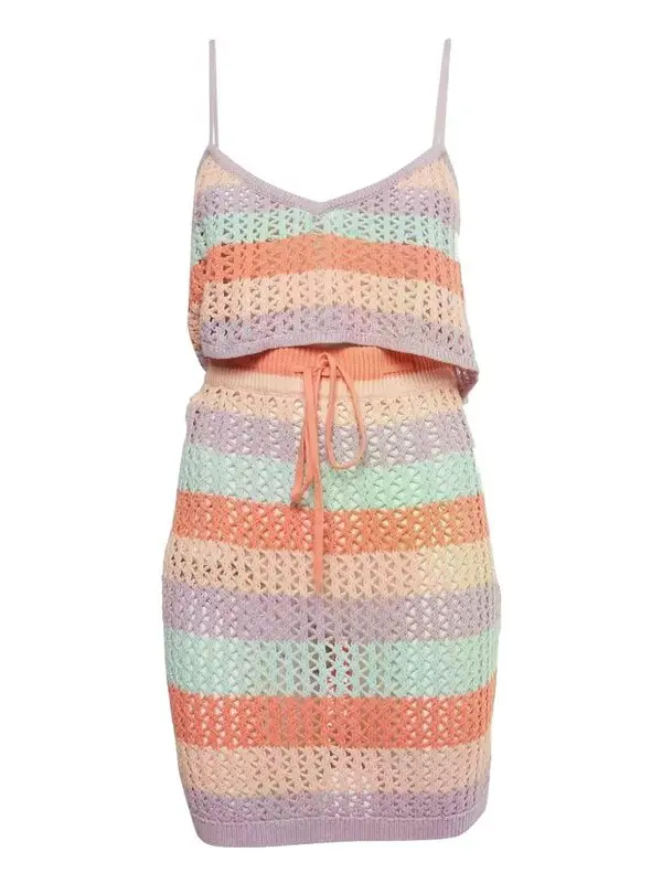 LOVERS AND FRIENDS Striped Crochet Skirt And Top Set - Purple