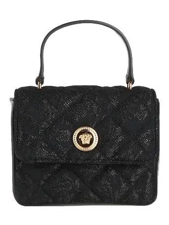 Versace Handbag In Virgin Wool Blend With Leather Trims - Black