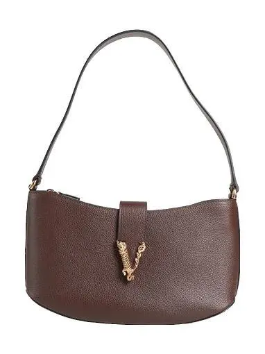 Versace Handbag In Pebbled-leather With Brand Logo - Brown