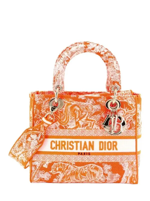 Dior Toile De Jouy Lady D-lite Embroidered Canvas Tote Bag - Orange