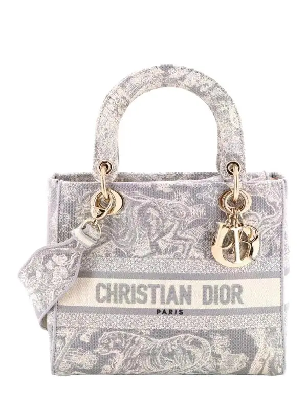 Dior Toile De Jouy Lady D-lite Embroidered Canvas Tote Bag - Grey