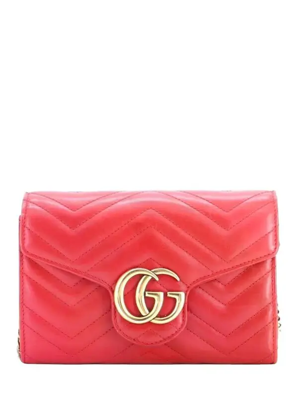 Gucci Gg Marmont Chain Wallet Matelassé Leather Mini Crossbody Bag - Red